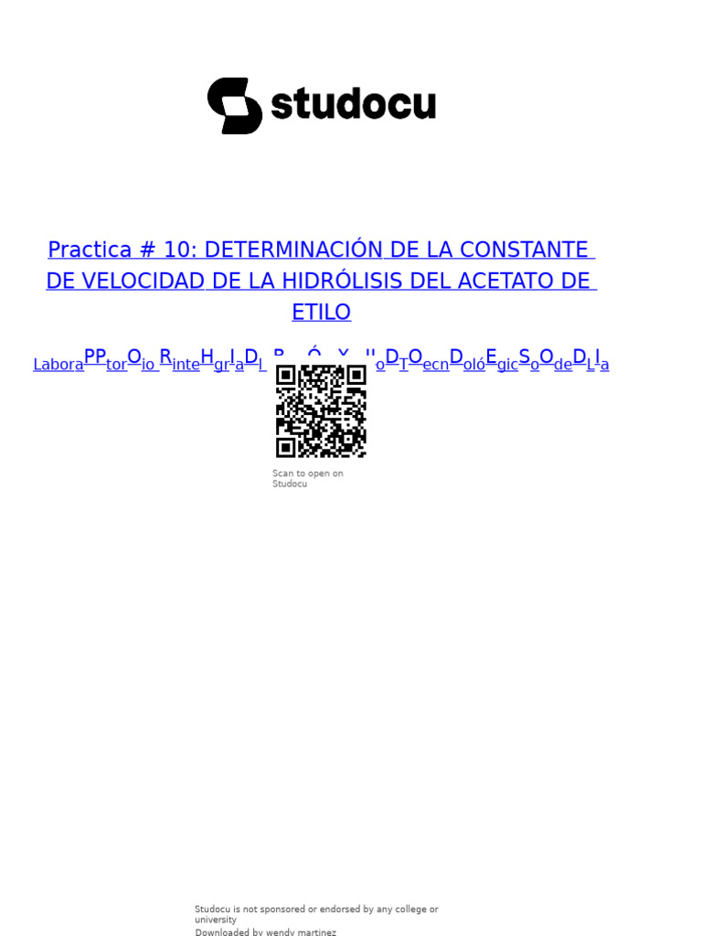 Practica 10 Determinacion de La Constante de Velocidad de La Hidrolisis Del Acetato de Etilo Por ...
