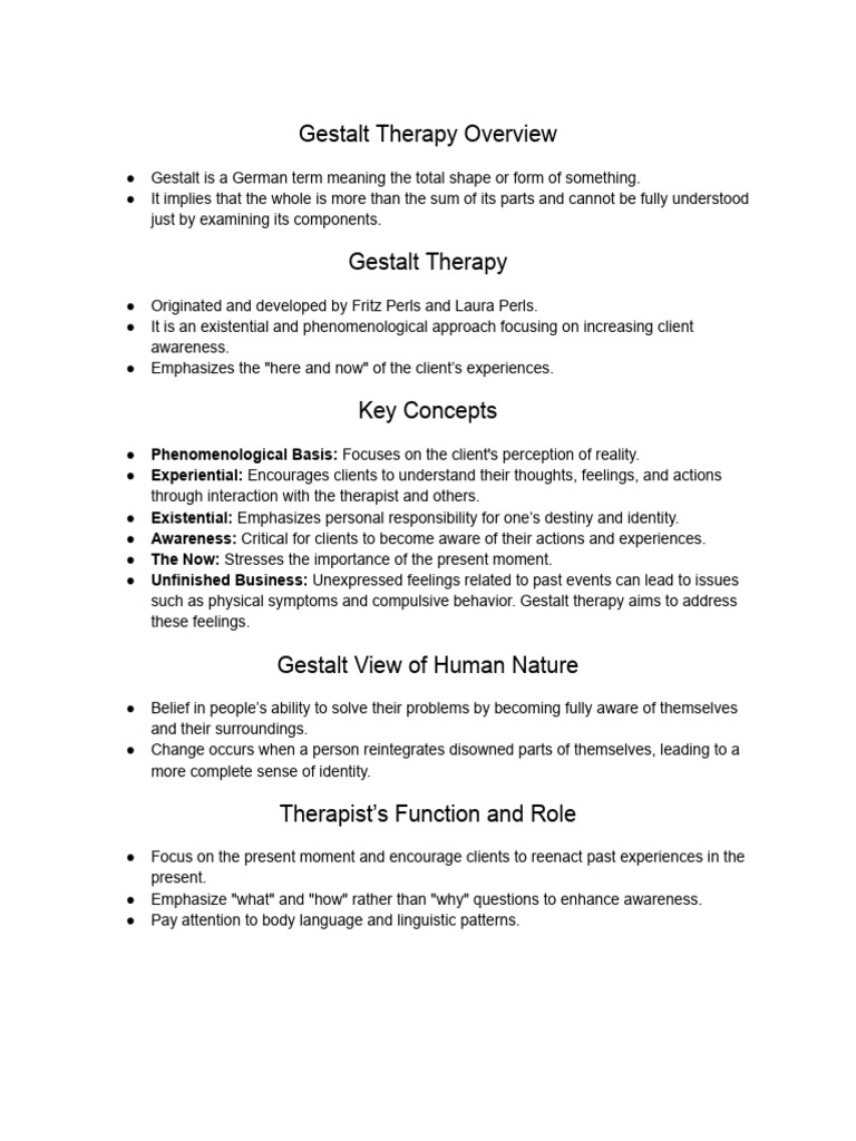 Overview of Gestalt Therapy | PDF | Gestalt Therapy | Psychotherapy