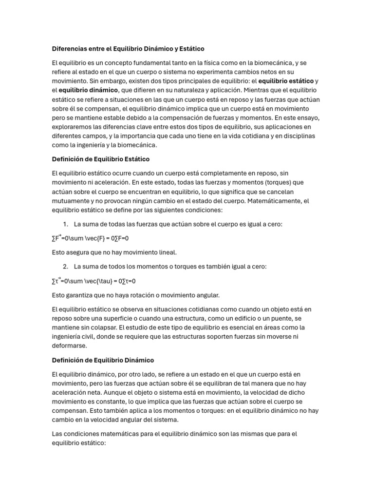 Bio Equilibrio Estatica Vs Dinamica Pdf Fuerza Aceleración