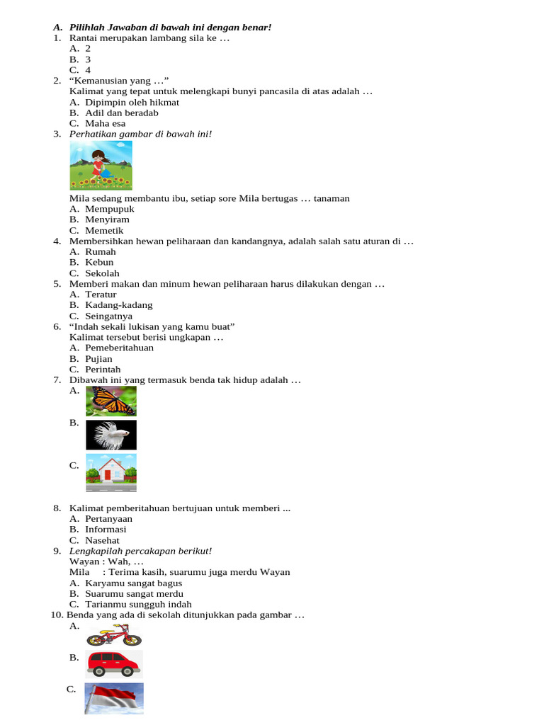 Soal Pas Tema 7 Kelas 1 | PDF