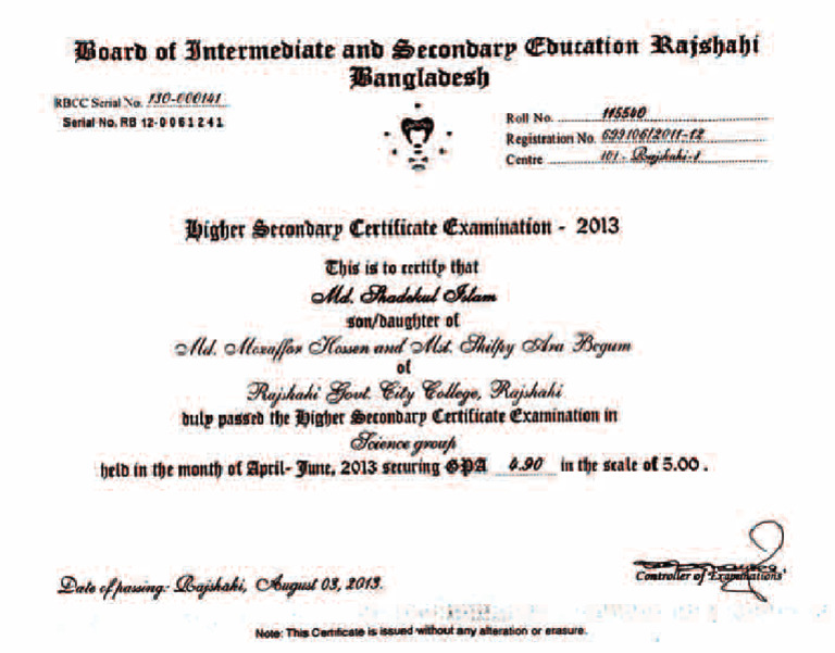 HSC Certificate | PDF