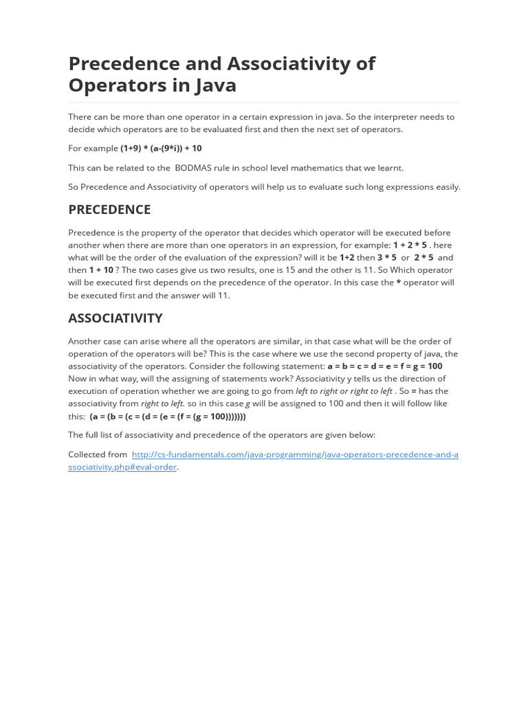 PRECEDENCE AND ASSOCIATIVITY OF OPERATORS | PDF | Mathematical Logic ... PRECEDENCE AND ASSOCIATIVITY OF OPERATORS | PDF | Mathematical Logic ...