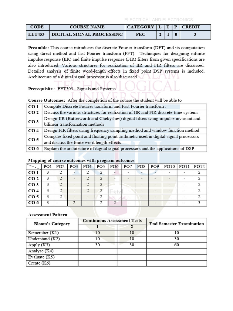 Digital Signal Processing Course Overview | PDF | Digital Signal ...
