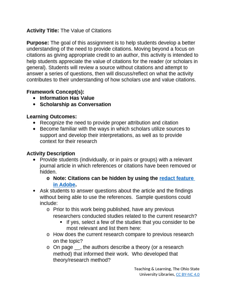 The Value of Citations | PDF | Citation | Learning