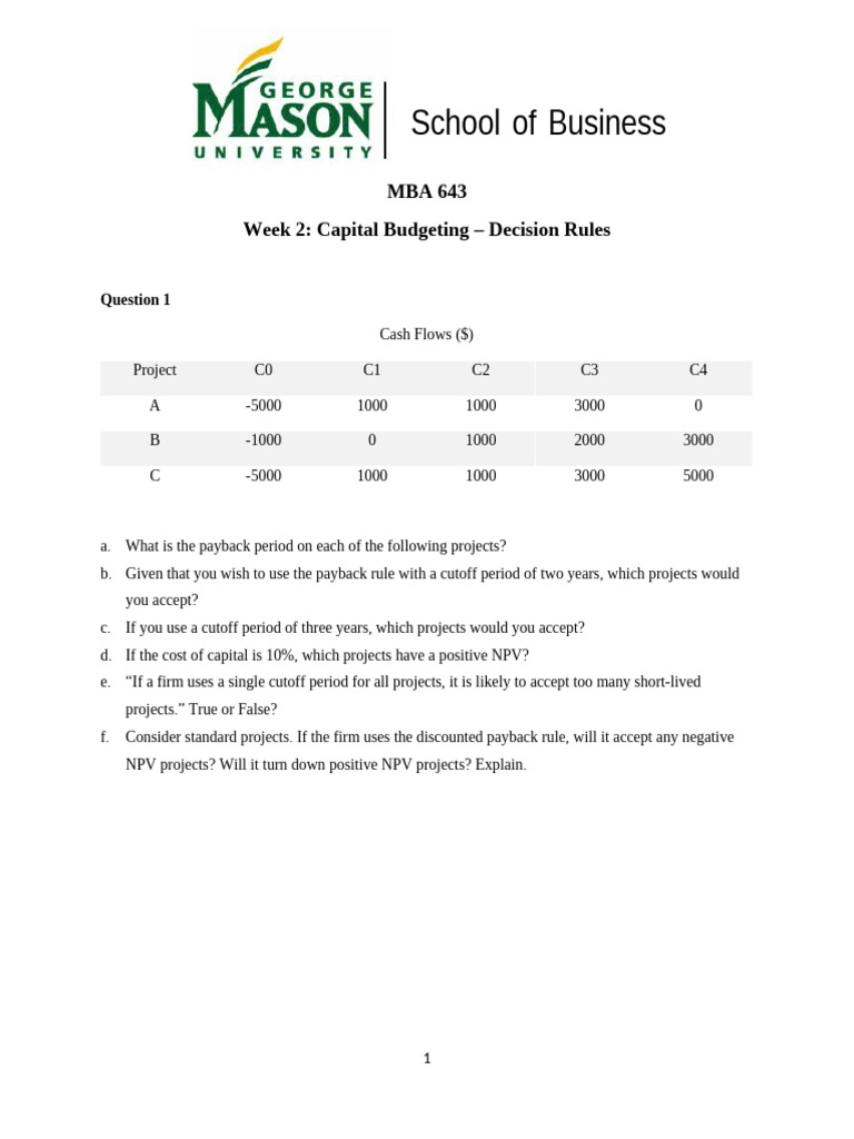 Week 2 problem set | PDF | Net Present Value | Capital Budgeting Week 2 problem set | PDF | Net Present Value | Capital Budgeting