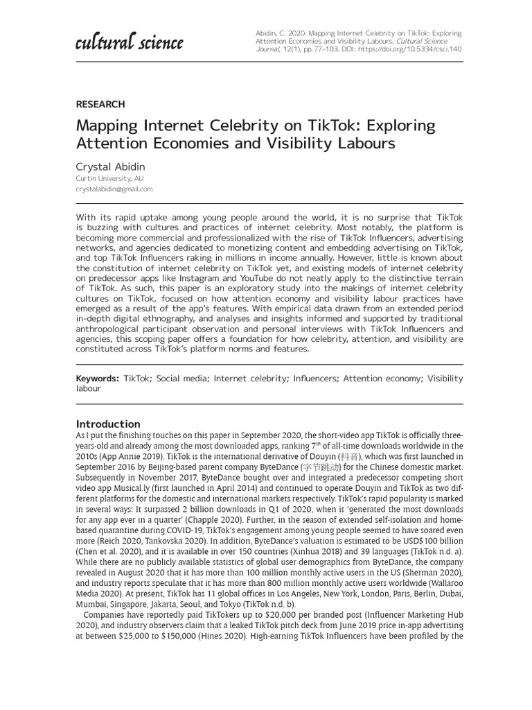 TikTok Celebrity: Attention Economies Explored | PDF | Social Media ...
