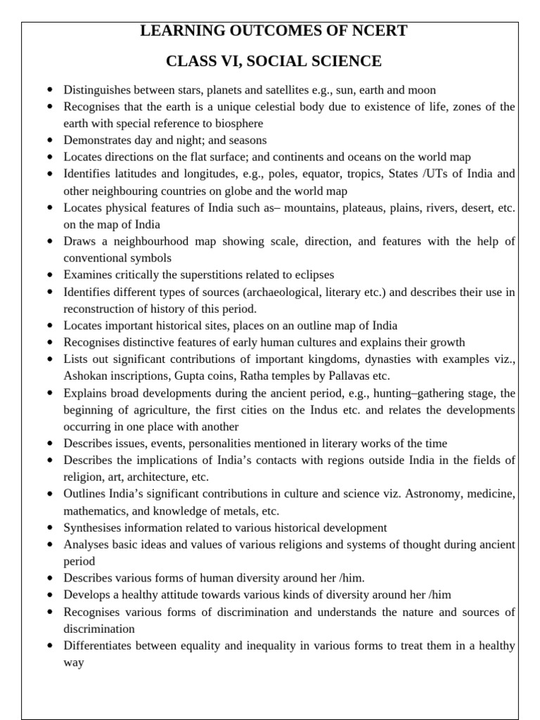 NCERT Class VI-VIII Social Science Outcomes | PDF | Earth | Biodiversity