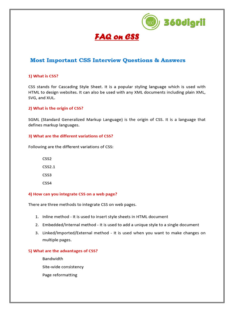 FAQ on CSS | PDF | Html Element | Html