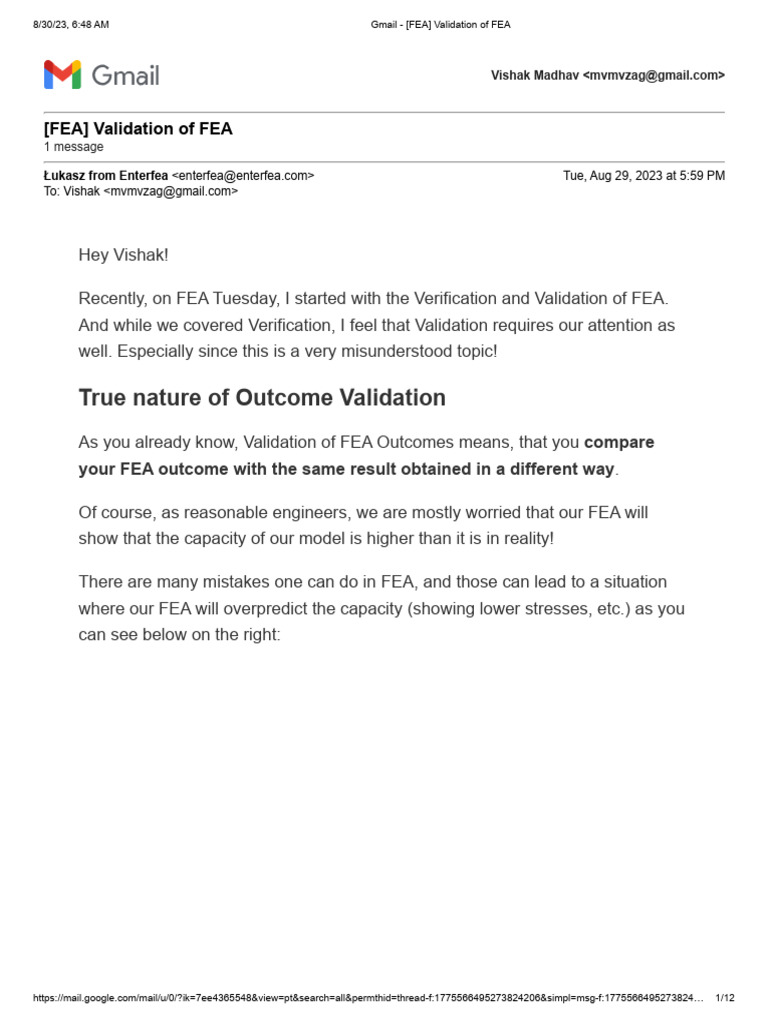 Gmail - [FEA] Validation of FEA | PDF | Finite Element Method | Experiment
