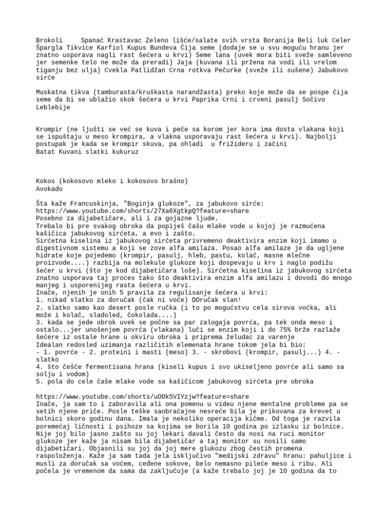 Lista namirnica za dijabeticare | PDF