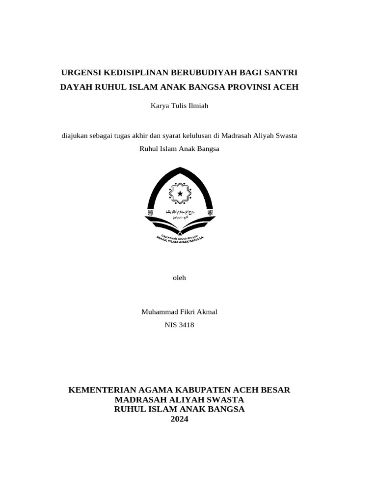 Urgensi Kedisiplinan Berubudiyah Bagi Santri Dayah Ruhul Islam Anak Bangsa | PDF | Karier ...