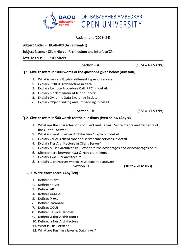 BCAR-403 Assignment 1, 2 (New Format) | PDF | Common Object Request Broker Architecture | Client ...