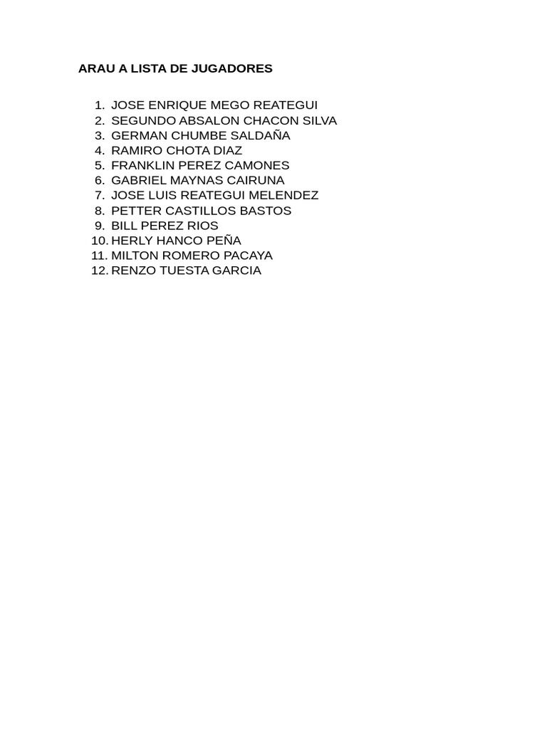 Arau A Lista de Jugadores | PDF