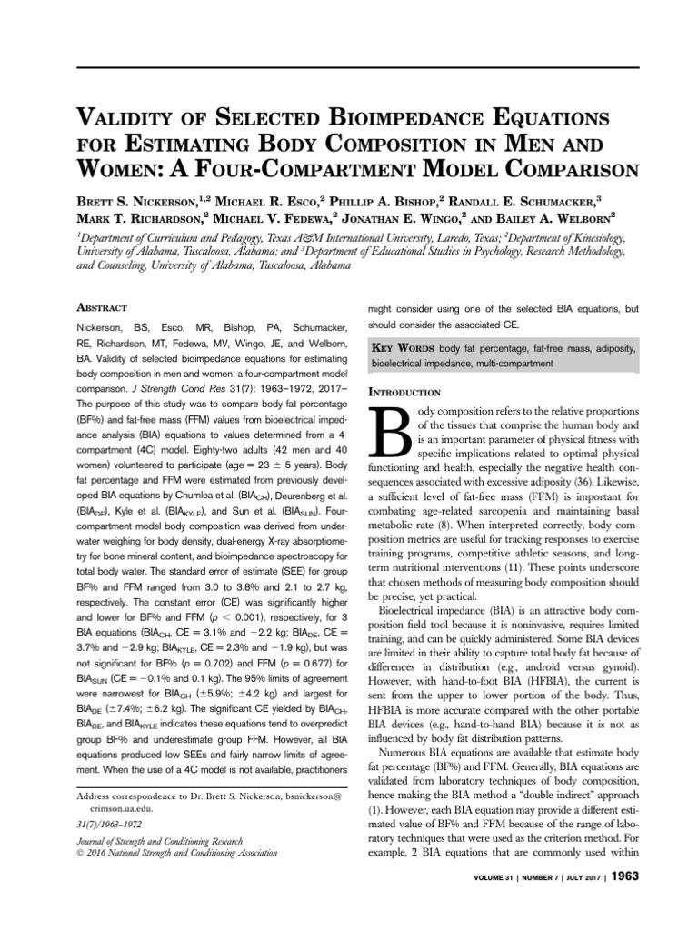 Validity of Selected Bioimpedance Equations For.26 | PDF | Metrology