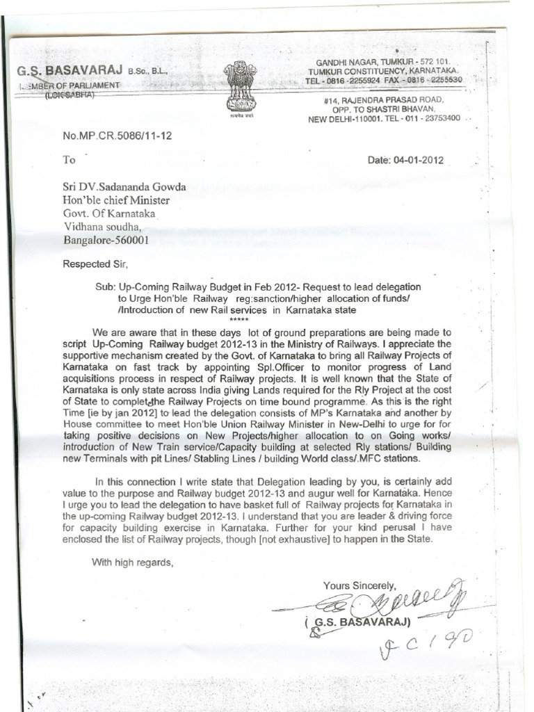 MP G S Basavaraj Letter To CM | PDF | Transportation Engineering ...