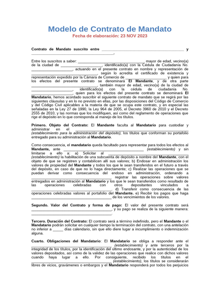 Modelo de Contrato de Mandato APTO COMFANDI | PDF | Documento de identidad | Justicia