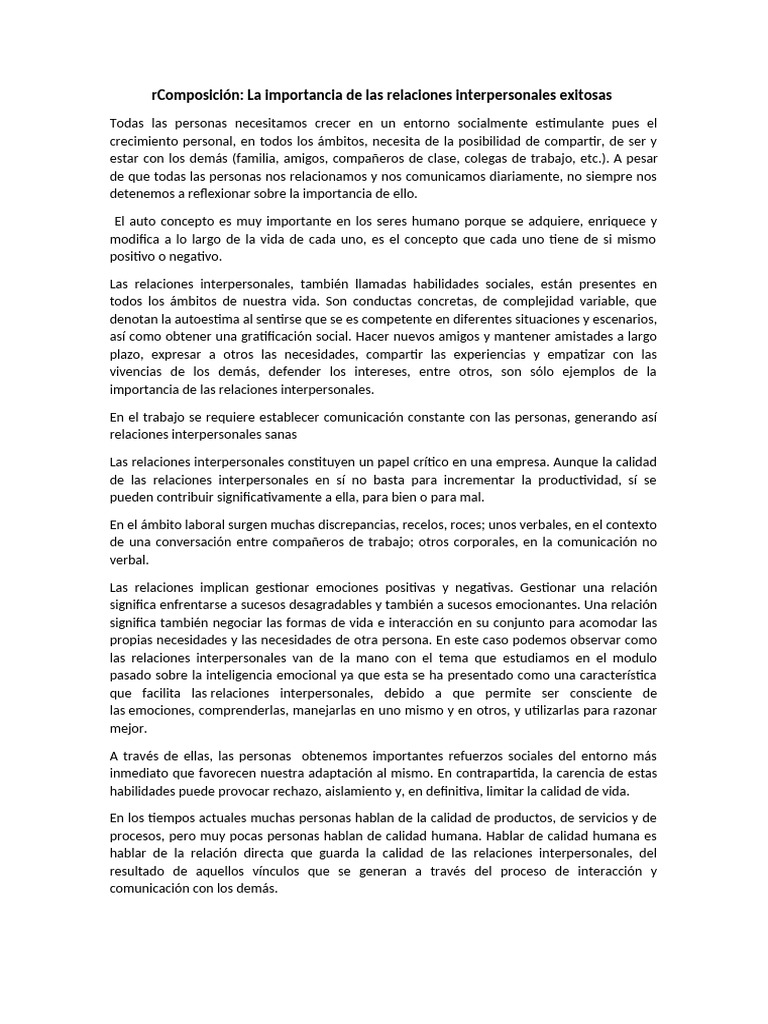 Composición Relaciones Interpersonales | PDF | Relaciones ...