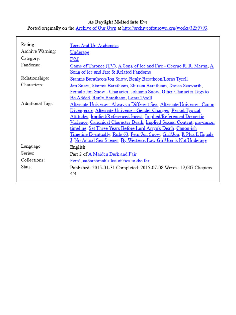 As Daylight Melted Into | PDF | World Of A Song Of Ice And Fire | A ...