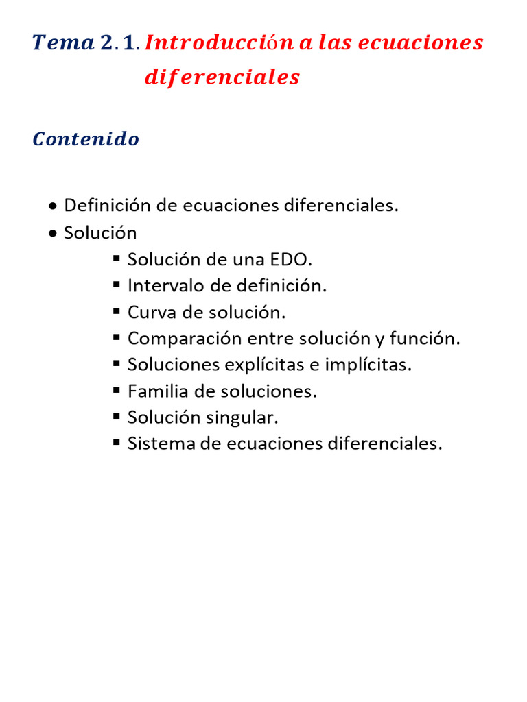 Tema 2.1.Introducción a Las Ecuaciones Diferenciales | PDF | Ecuaciones diferenciales | Ecuaciones