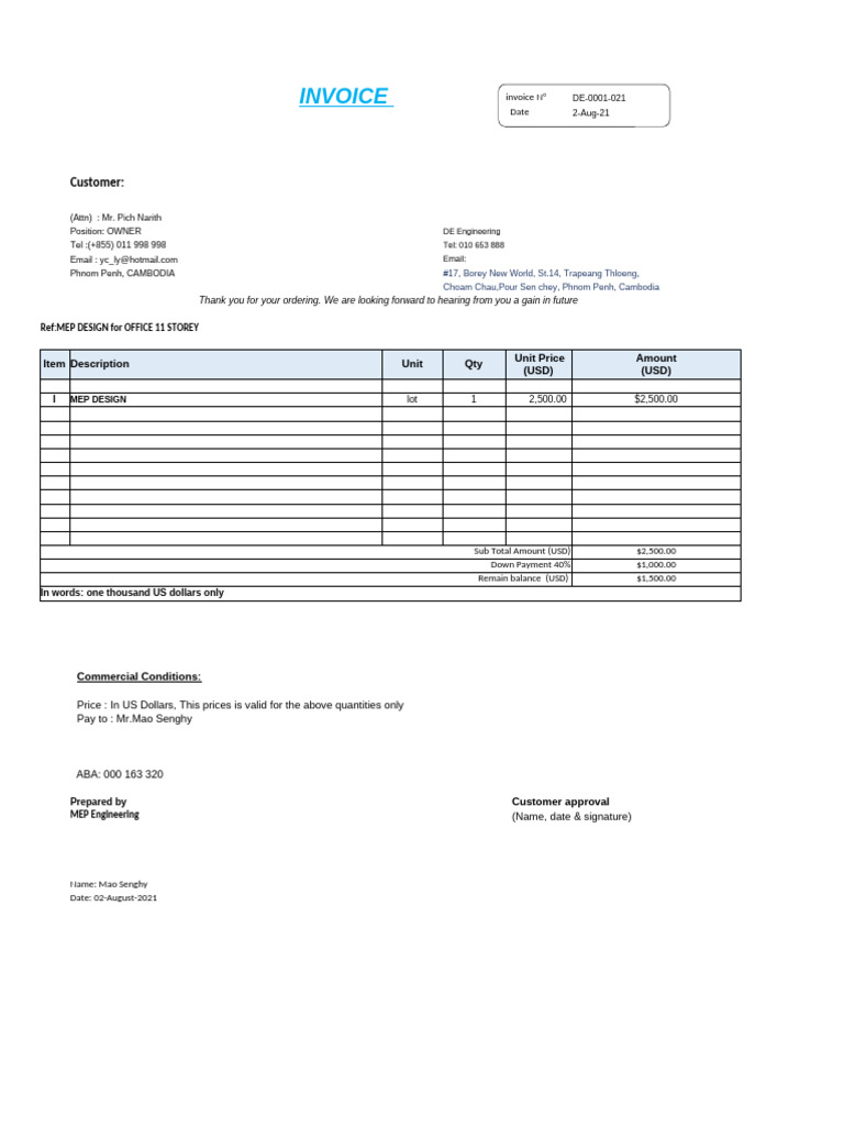 MEP Design Invoice for Office Project | PDF | Financial Markets