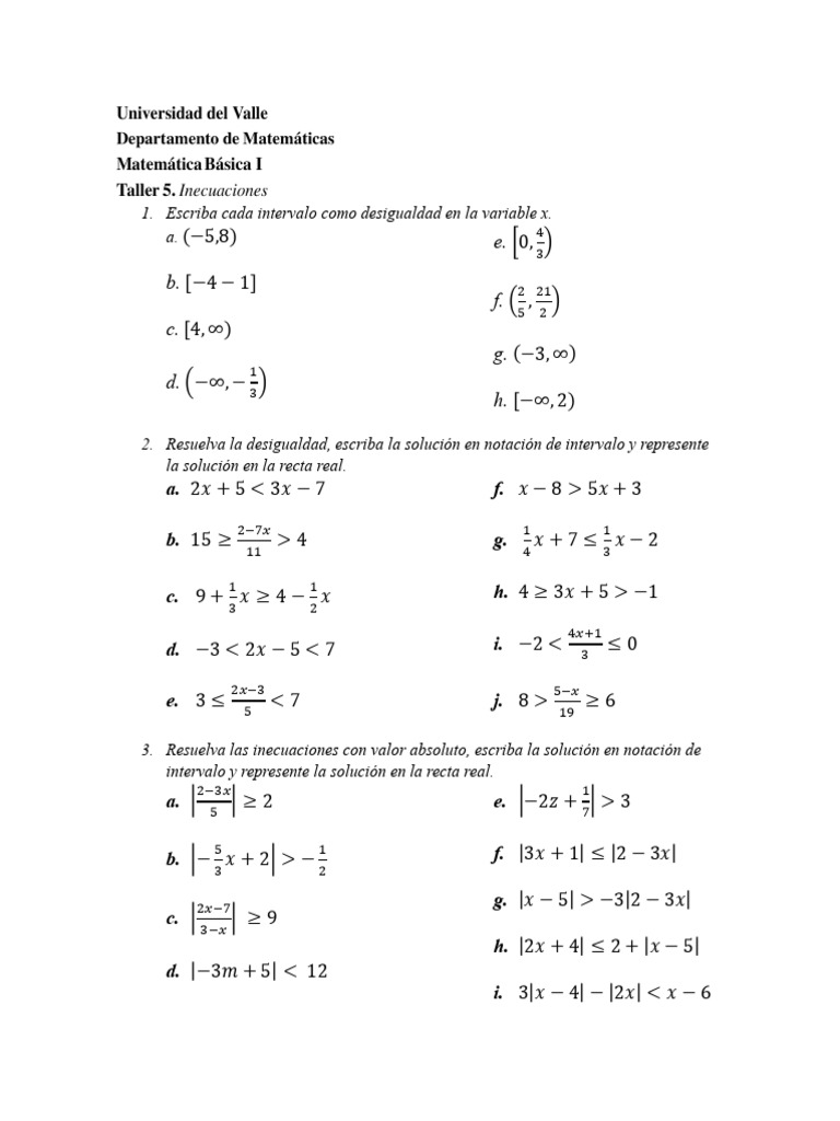 Desigualdades e Inecuaciones: Ejercicios Resueltos | PDF | Matemáticas ...