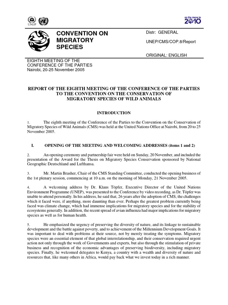 CMS COP8 Nairobi 2005 Report | PDF | International Union For ...