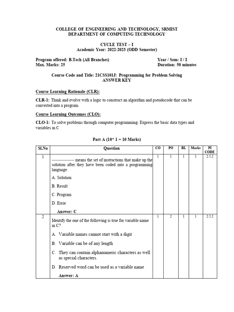 pps ct 1 set 1 | PDF | Computer Engineering | Computing