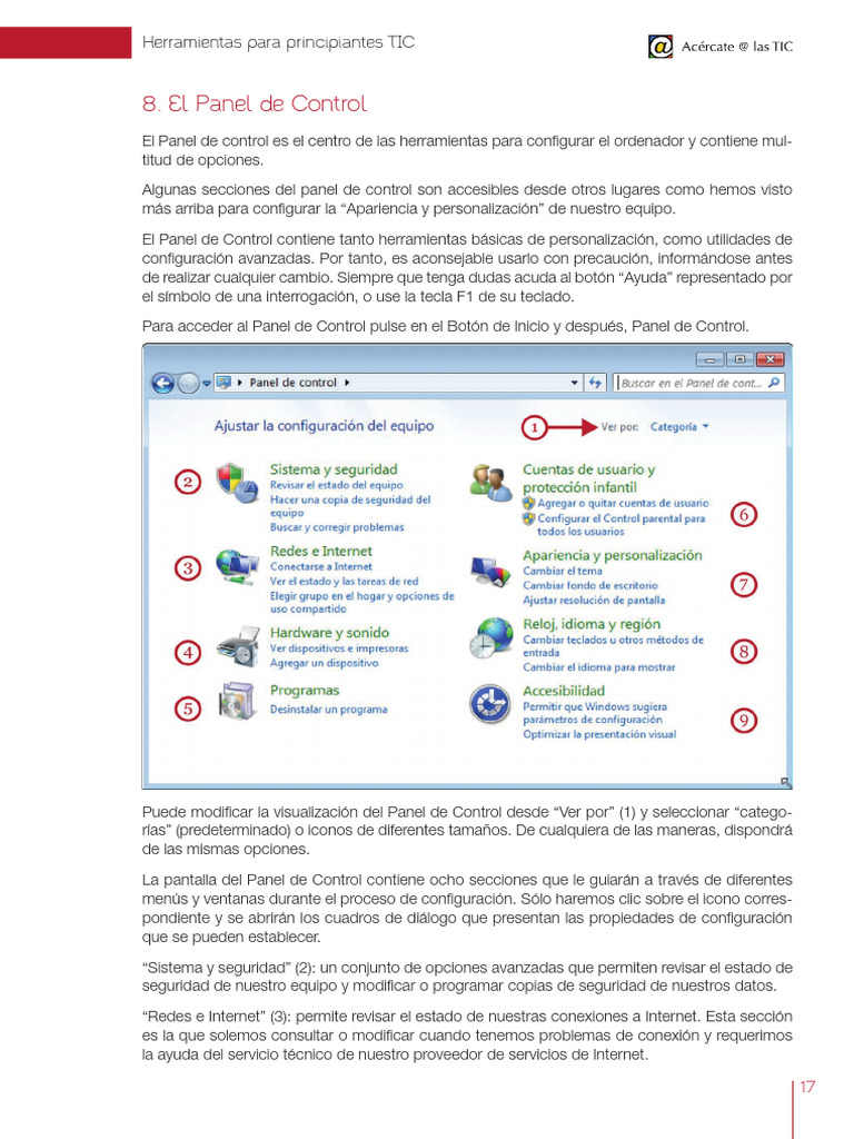 El Panel de Control: Herramientas para Principiantes TIC | PDF | Botón ...