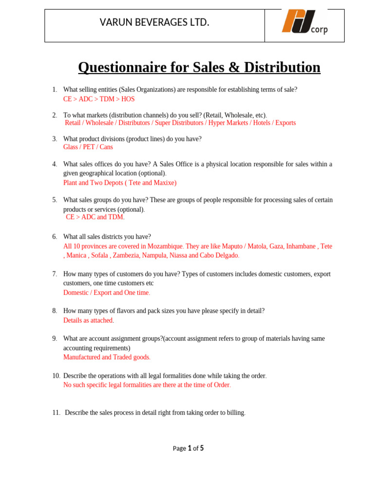 SAP Questionnaire - SD | PDF | Taxes | Value Added Tax