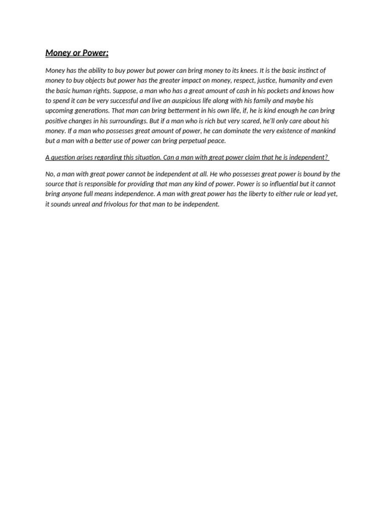 The Influence of Money vs. Power | PDF