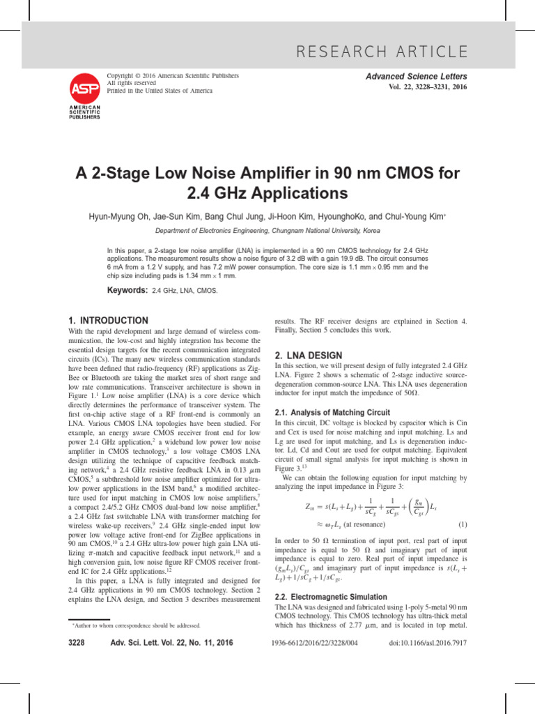 2016 11 A 2 Stage Low Noise Amplifier in 90 NM CMOS For 2 4 GHZ | PDF ...