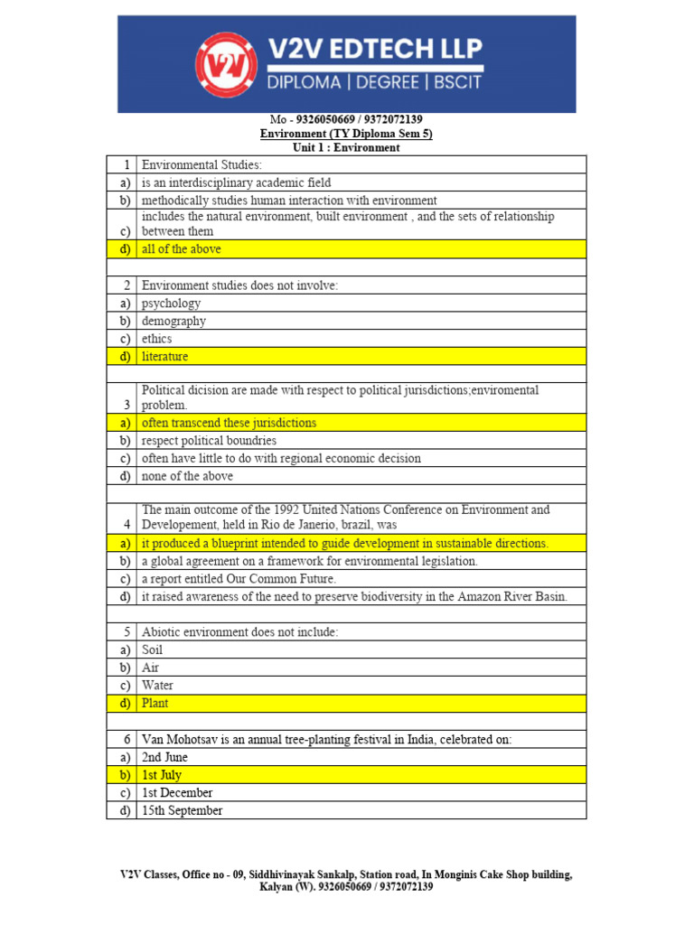evs unit 1 mcq | PDF | Natural Environment | Stratosphere