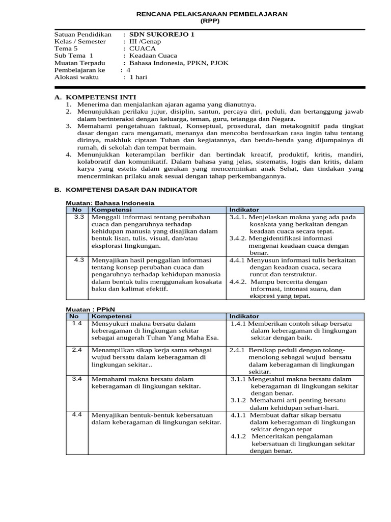 RPP Tema 5 Subtema 1 p.4.. | PDF