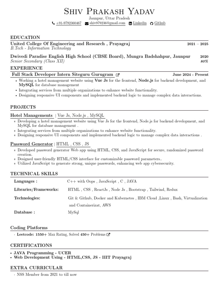 Shiv Prakash Yadav Resume | PDF