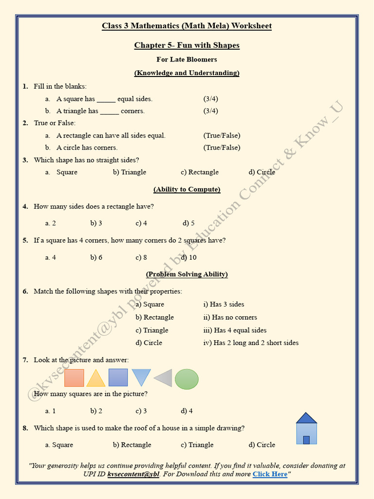 Class 3 Mathematics (Math Mela) Chapter 5 - Fun With Shapes Worksheet ...