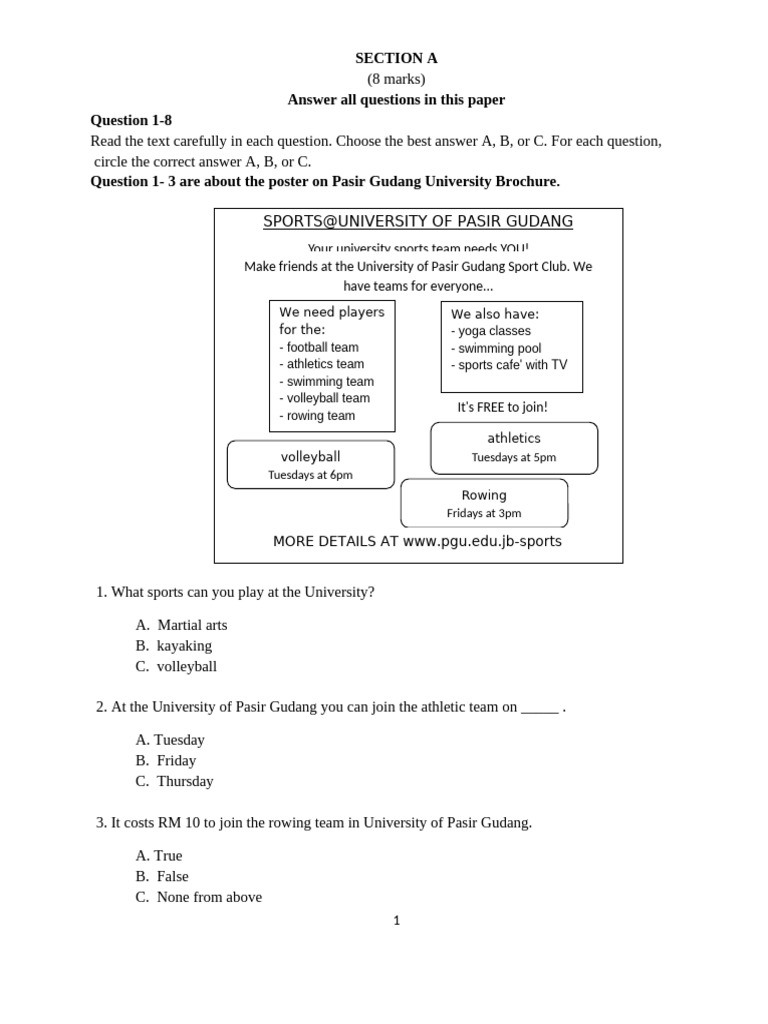 FORM 1 UJIAN- pt3 format | PDF
