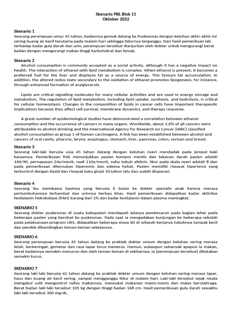 Skenario PBL Blok 11 - Okt - 2022 | PDF | Sains & Matematika