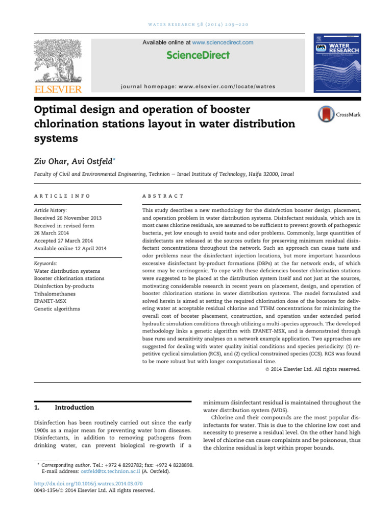 Optimal Design and Operation of Booster Chlorination Stations Layout in ...