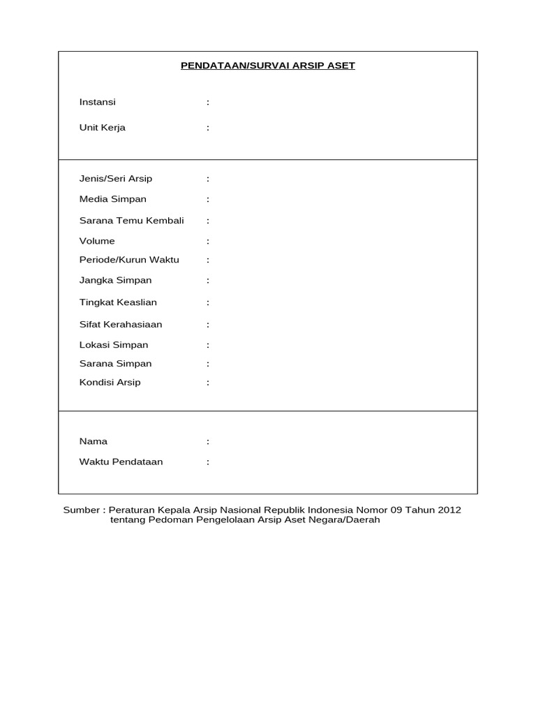 Format Pengisian Pendataan Arsip Aset | PDF | Ilmu Sosial | Seni ...
