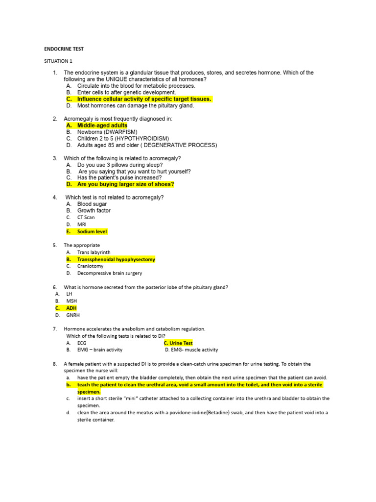Endocrine Test Pdf Diabetes Glycated Hemoglobin
