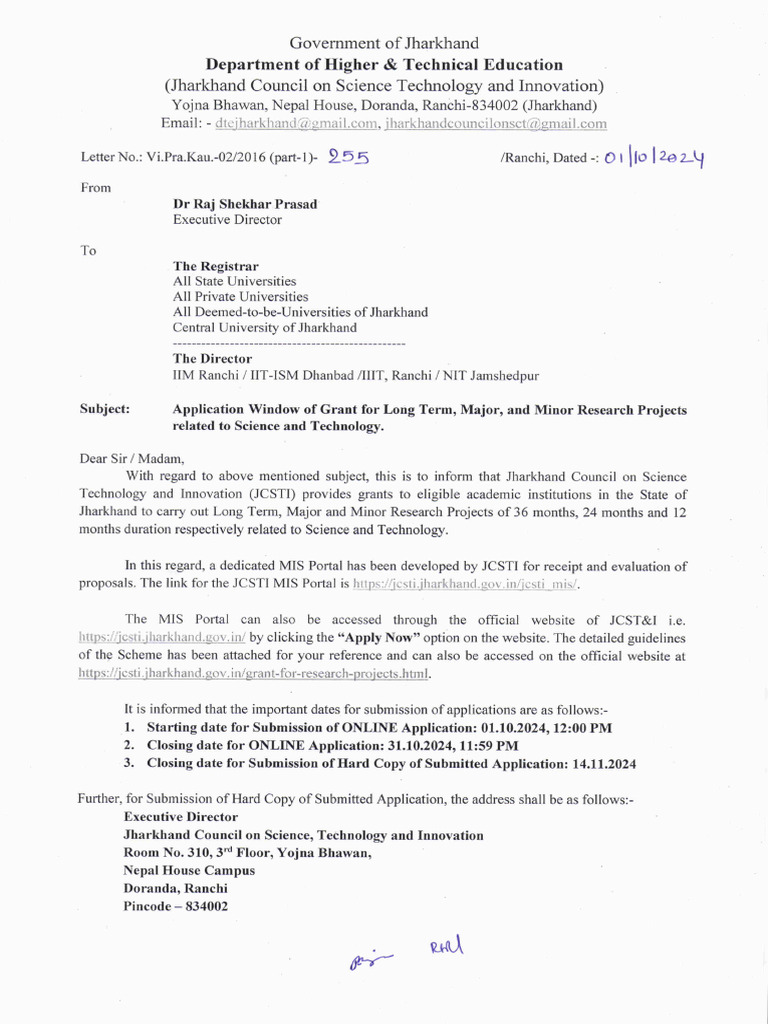 Letter Regarding Grant For Research Projects | PDF | Science ...