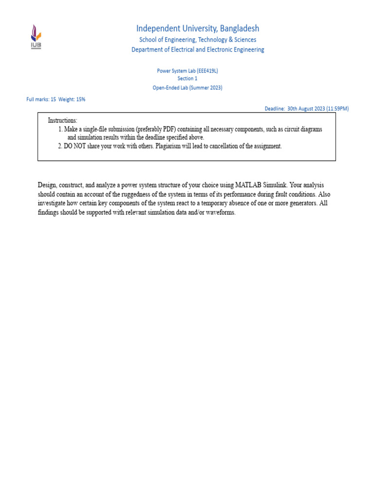 EEE419L Open Ended Lab | PDF | Computers | Technology & Engineering
