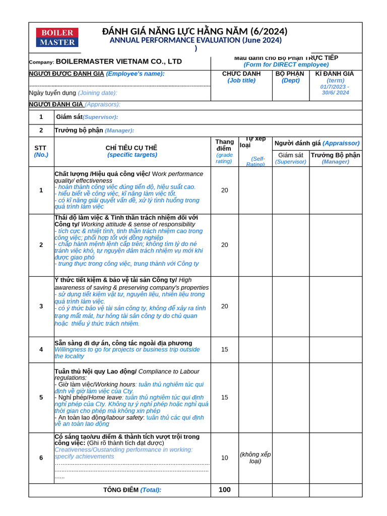Final Evaluation Form 2 - DIRECT Personnel | PDF