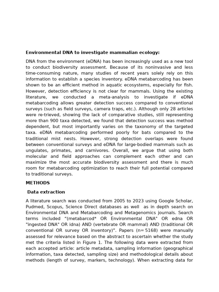 Environmental DNA To Investigate Mammalian Ecology | PDF | Ecology ...