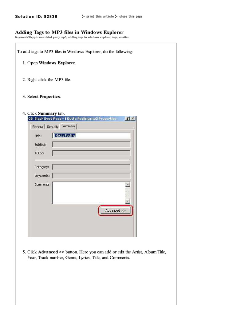 Adding Tags To MP3 Files in Windows Explorer | PDF