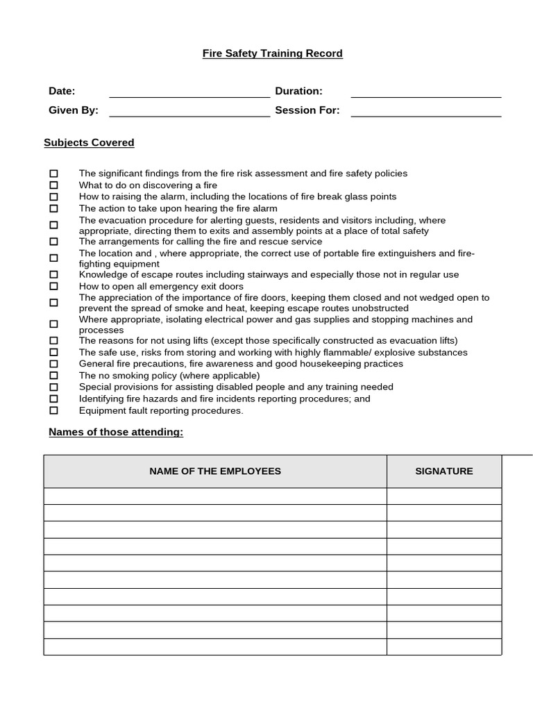 FIRE TRAINING FORMAT | PDF