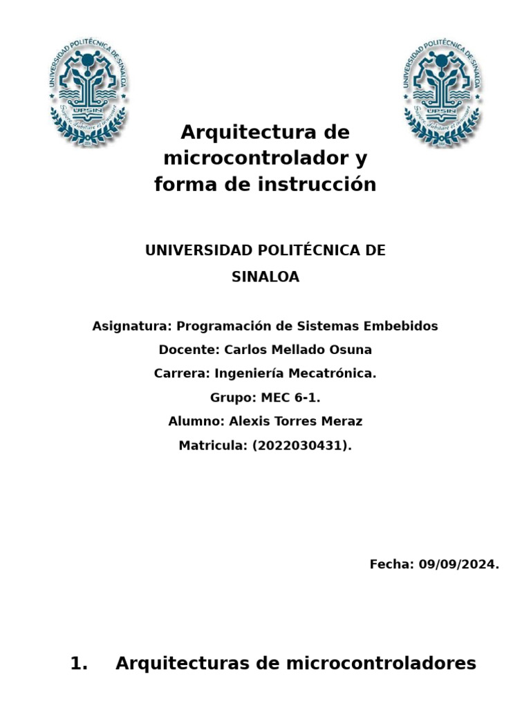 Arquitectura de Microcontrolador y Forma de Instrucción | PDF | Unidad ...