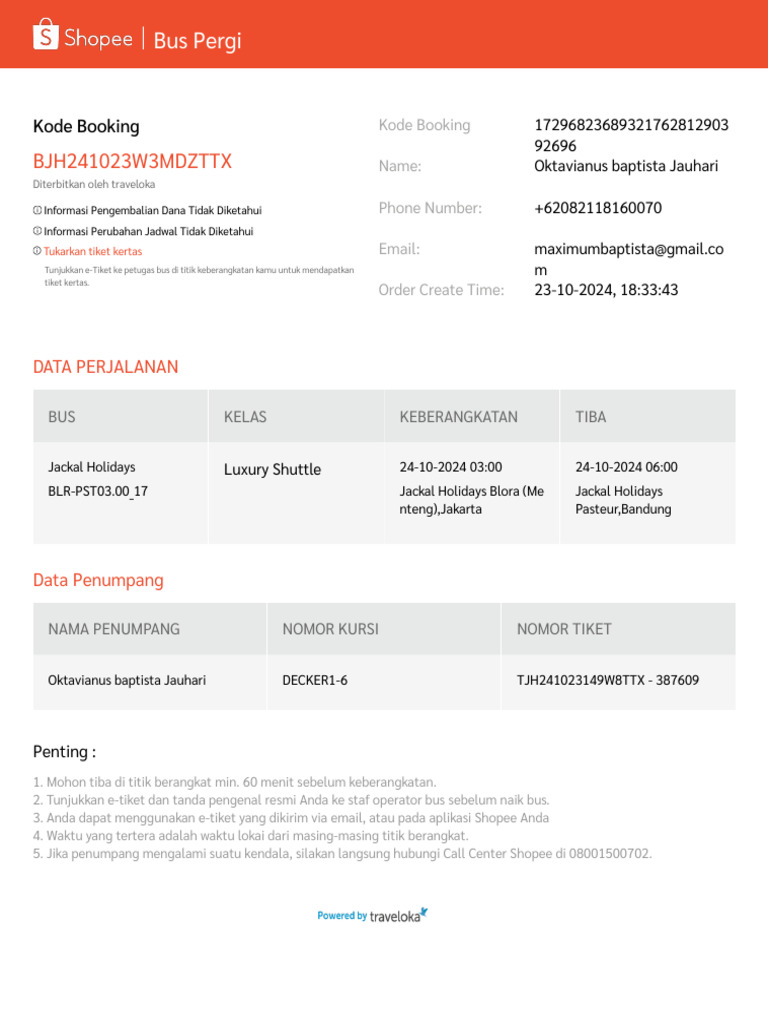 E-Tiket Bus Keberangkatan | PDF