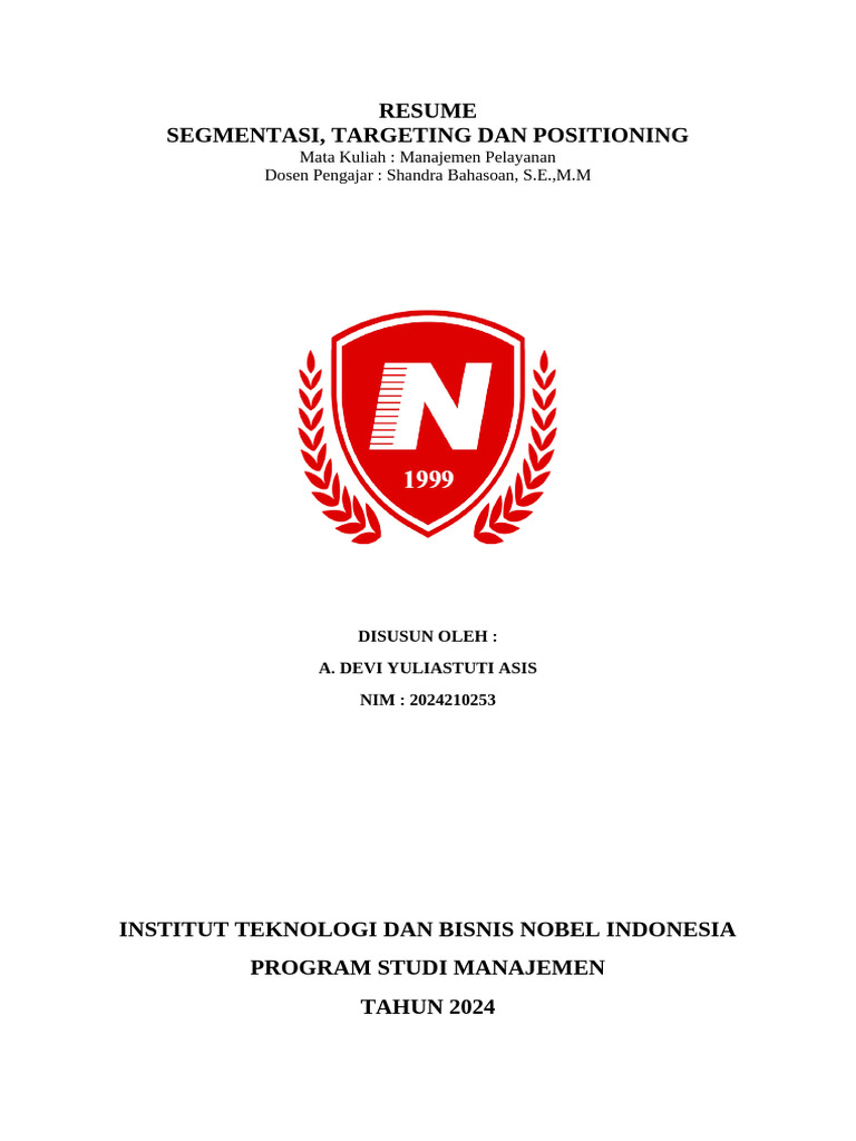 RESUME SEGMENTASI, TARGETING DAN POSITIONING | PDF