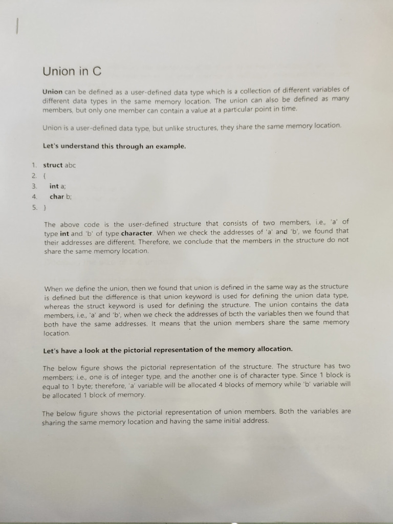 Union in C | PDF | Pointer (Computer Programming) | Data Type